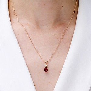 Angara Natural 0.4 Ct Ruby Teardrop Pendant Necklace with 0.04 Ct Diamond for Women in Sterling Silver (Grade-A | Size-6x4mm) | July Birthstone, Birthday, Anniversary, Wedding Jewelry Gift For Women