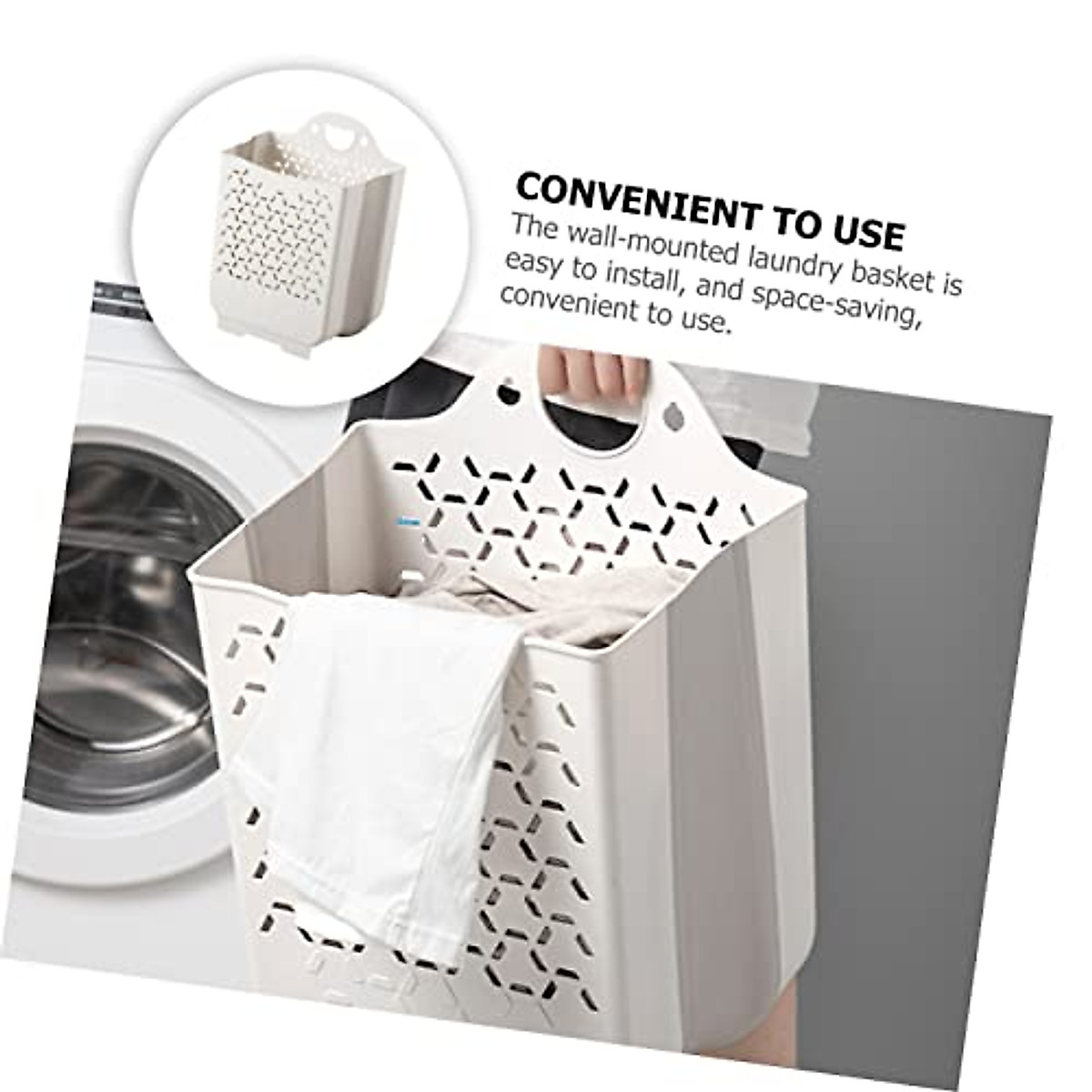 Cabilock 3 Sets Holding Mounted Hanging Space Household Clothes Sticky Wall Laundry for Mesh Hamper Bathroom Mount Container with Folding Dirty Basket Foldable Plastic Hook Organizers Kids