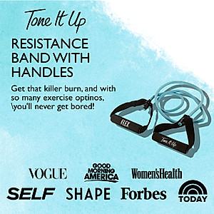 Tone It Up Resistance Band I Workout Rubber Resistance Band with Handles for Strength Training, Toning, and Sculpting - Arms, Legs, Glutes & Core Exercises