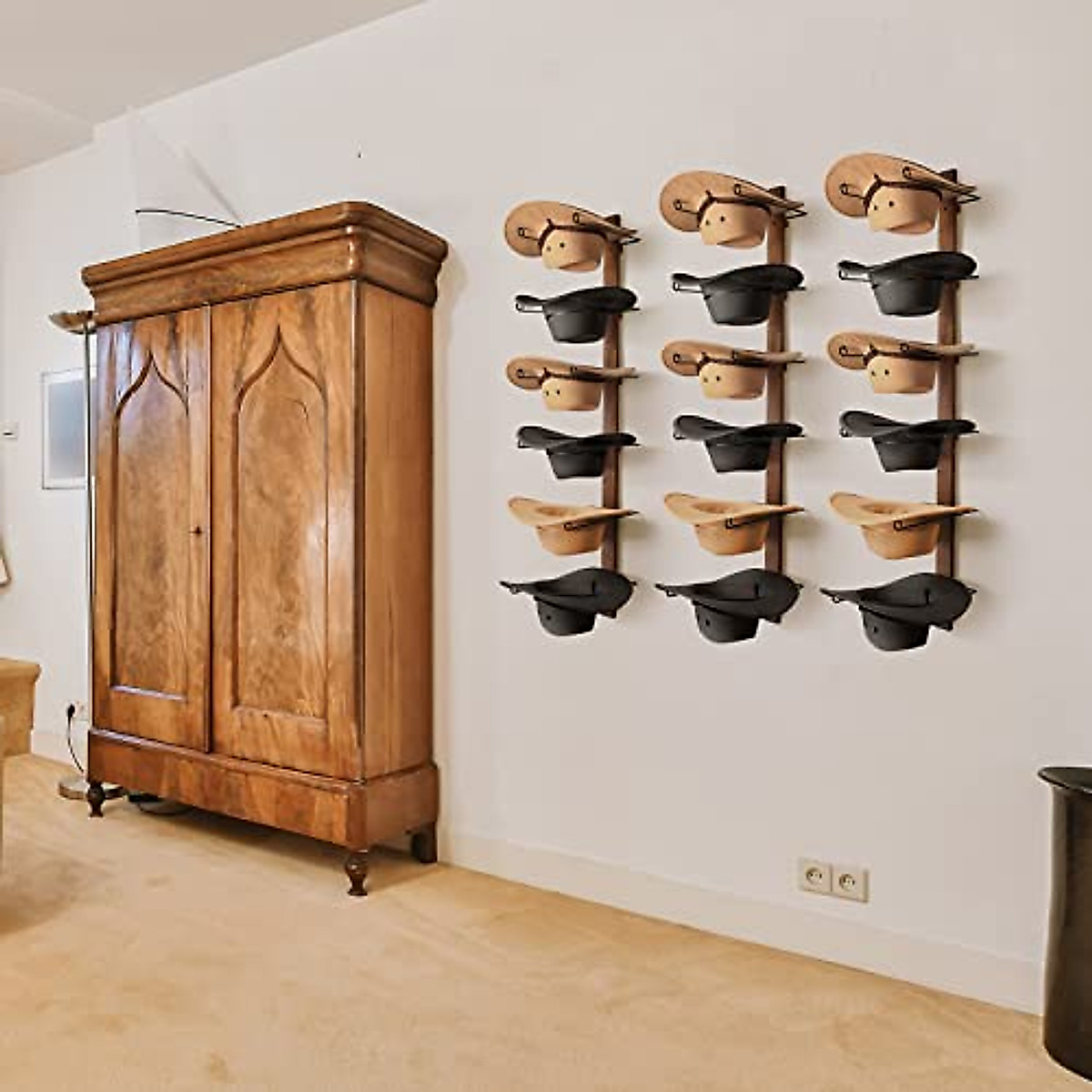 TIPSYTREE Cowboy Hat Rack,6 Pieces with Wooden Board, Metal , Wall Storage Hat Holder Organizer for Hat Collection Room Décor