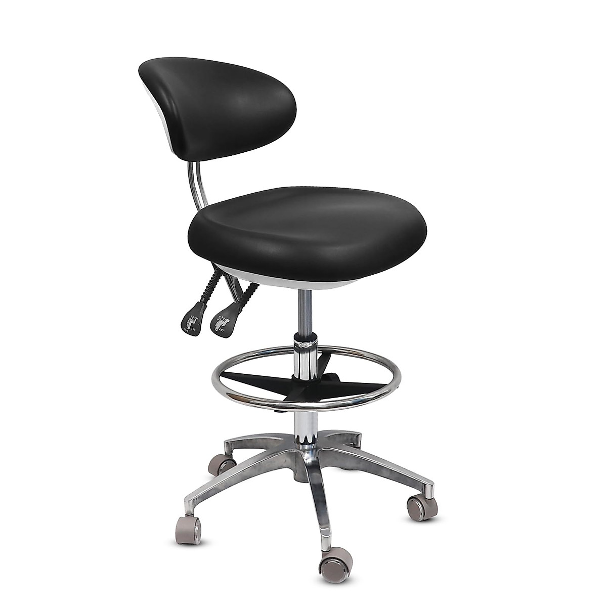 LIMKOMES Medical Dental Assistant Stool with Adjustable Backrest Rolling Ergonomic Swivel Seating Dentist Chair for Clinics, Dental Office, Lab-Black
