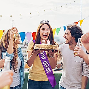 CIEHER Purple Birthday Sash & Queen Crown Kit, Purple Birthday Decorations, Purple Crown, Purple Tiara, Birthday Crowns for Women Girls, Purple Birthday Crown, Birthday Sash and Tiara for Women, Purple Birthday Gifts for Women, Purple Happy Birthday,Birth