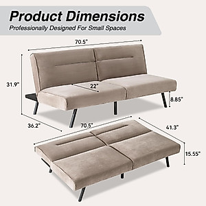 AMICLIBER Convertible Sofa Memory Foam Futon Sofa Bed Sleep Plitback LoveSeat Daybed Sofa for Living Spaces,Apartment,Khaki