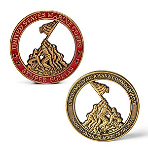 Marine Corps Iwo Jima USMC Challenge Coin with Actual Sands of Iwo Jima - Marine Corps Gifts Disabled USMC Vet Owned Small Business