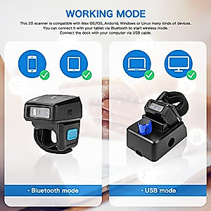 NETUM Bluetooth 2D QR Ring Barcode Scanner, Wearable Mini Bar Code Reader with Charging Cradle and Built-in Memory, Fast and Precise scanning - RS9000