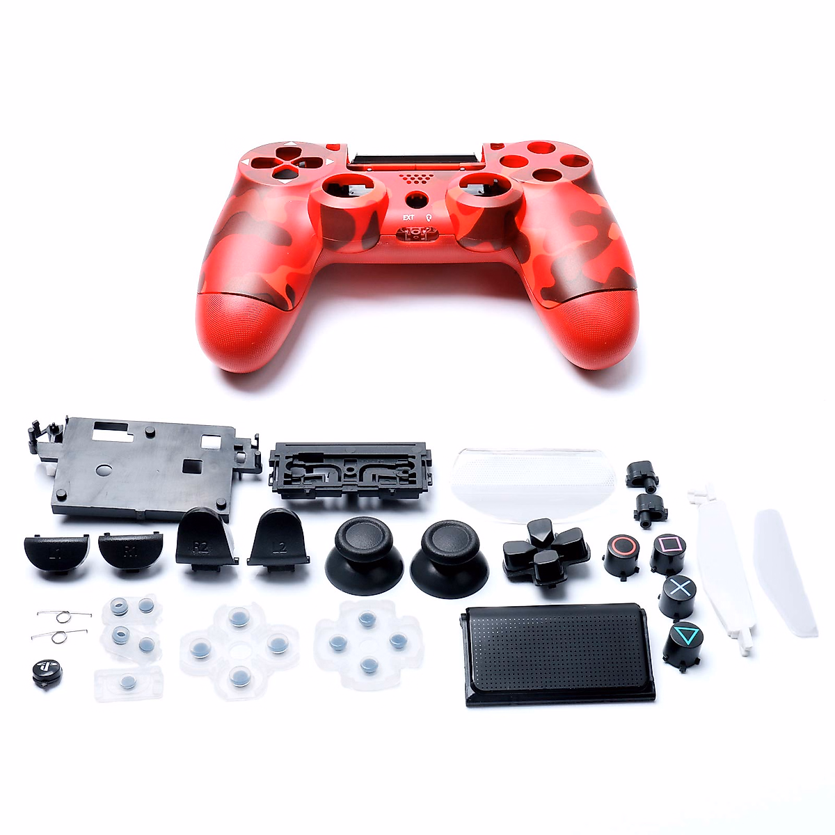 HUAYUWA Plastic Game Controller Housing Cover with Buttons Replacement Set Fit for Playstation 4 Slim 4.0 JDM-040 (V1 Version), Camouflage Red