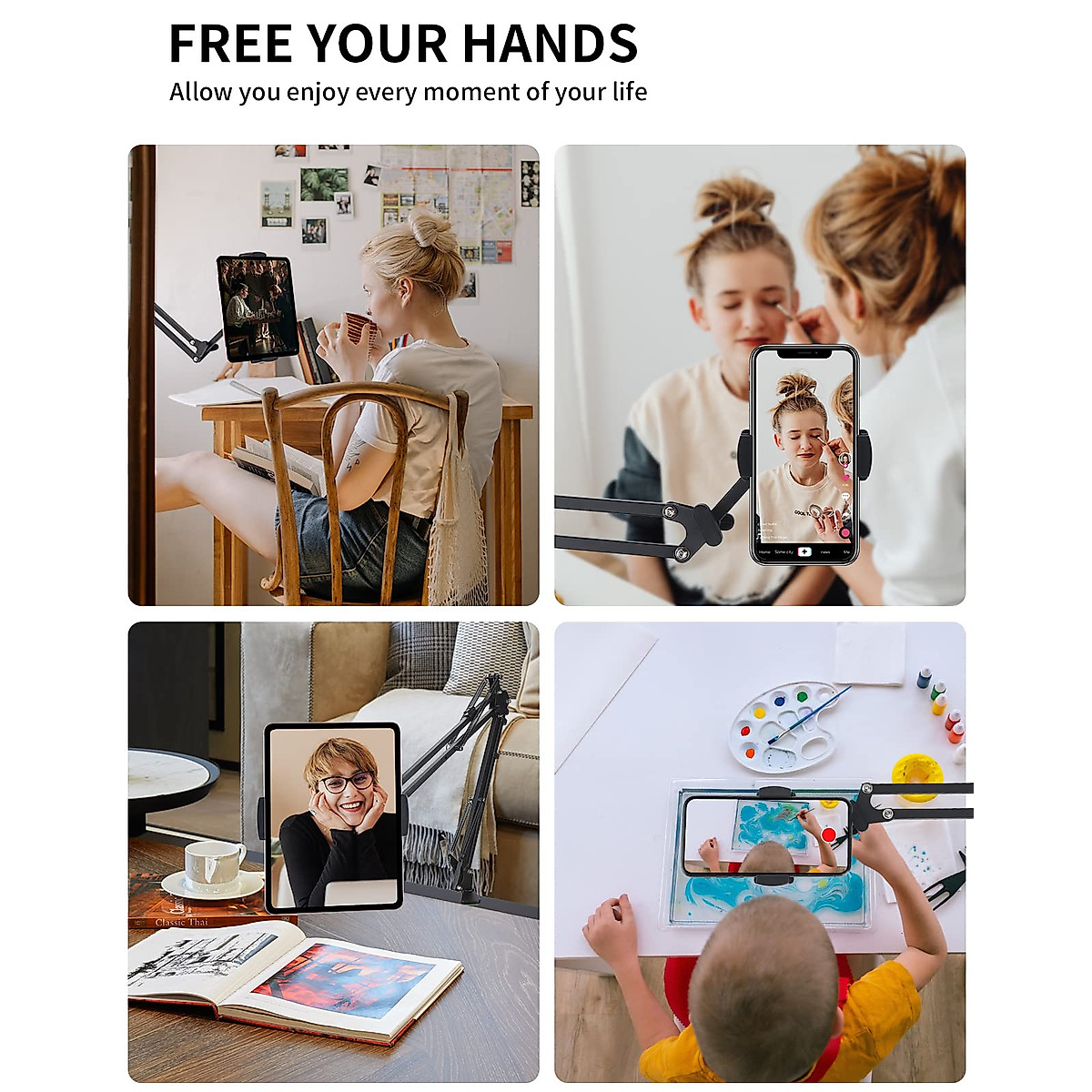 LILANZo Tablet Stand & Phone Holder, Adjustable Stand for 4.6-12.9'' Devices, Compatible with iPad, iPhone, Kindle, Fire HD, Nintendo Switch, Samsung, GoPro etc.