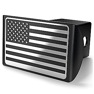 U.S. American Flag Black & Chrome Metal Trailer Hitch Cover