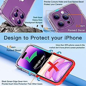 COOLQO Compatible for iPhone 14 Pro Max Case with Screen Protectors, Military Grade Drop Protection, Dual Layer Design Non-Yellowing Heavy Duty Protective Shockproof Phone Bumper Case, Clear