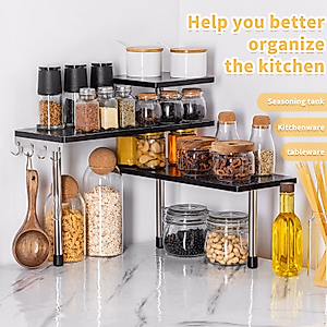 HYNAWIN Countertop Shelf,Bamboo Corner Shelf Over The Table with Printed Pattern,Desktop Storage and Organization