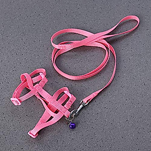 UEETEK Adjustable Pet Rabbit Harness,Small Animal Harness Leash Lead with Small Bell for Pets Walking Running (Pink)