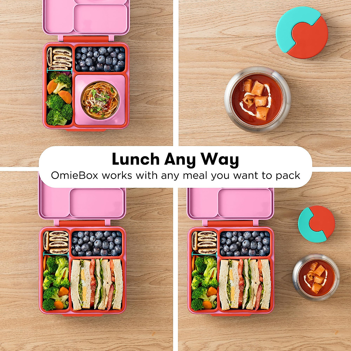 OmieBox Bento Box for Kids - Insulated Lunch Box with Leak Proof Thermos Food Jar - 3 Compartments, Two Temperature Zones (Single) (Packaging May Vary)