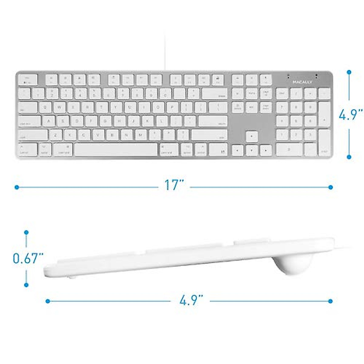 Macally Ultra-Slim USB Wired Keyboard with Number Keypad for Apple Mac Pro, MacBook Pro/Air, iMac, Mac Mini, Laptop Computers, Windows Desktop PC Laptops, Silver (SLIMKEYPROA)