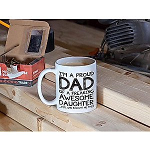 Generic Funny Coffee Mug Best and Cool Proud Dad Of A Awesome Daughter Gifts for Dad from Daughter son for Father's Day Birthday Christmas New Year Present Idea for Men, Him Funny Novelty Tea Cup