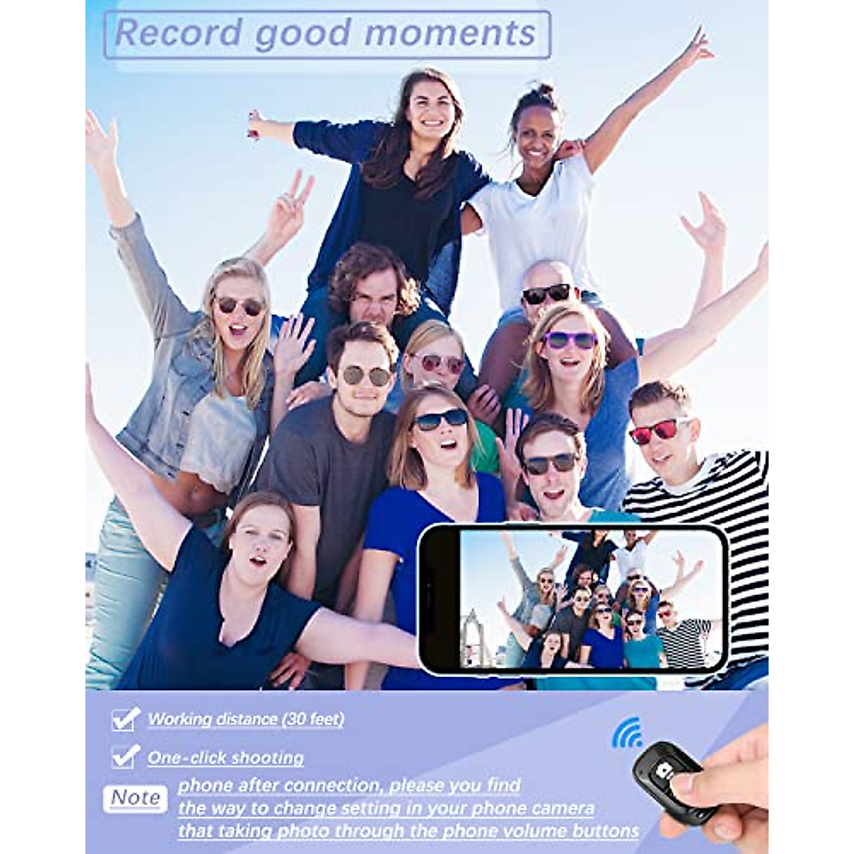 Remote Shutter for iPhone Camera, Bluetooth Remote for Android, Hands Free Works with Take a Christmas Family Portrait, Create Amazing Photos and Selfies, Wrist Strap Included（3 Pack）