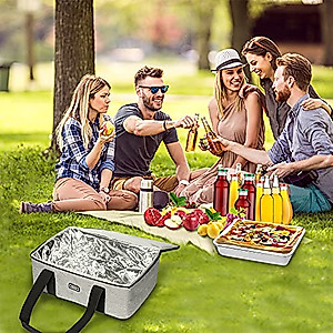 Isulated Lunch bag Insulated Casserole Carrier for Picnic Potluck Beach Day Trip Camping Hiking Cooler Bag Gray Tote