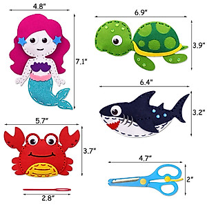 CiyvoLyeen Sea Animals Sewing Kit Mermaid DIY Felt Plush Craft Kit Make Your Own Ocean Animals Gifts for Beginner Boys and Girls Educational Kids Art Craft Supplies Set of 12
