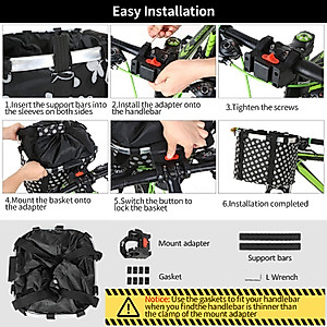 GLE2016 CZXJKKL Bike Basket, Foldable Small Pet Cat Dog Carrier Front Removable Bicycle Handlebar Basket Quick Release Easy Install Detachable Cycling Bag Mountain Picnic Shopping