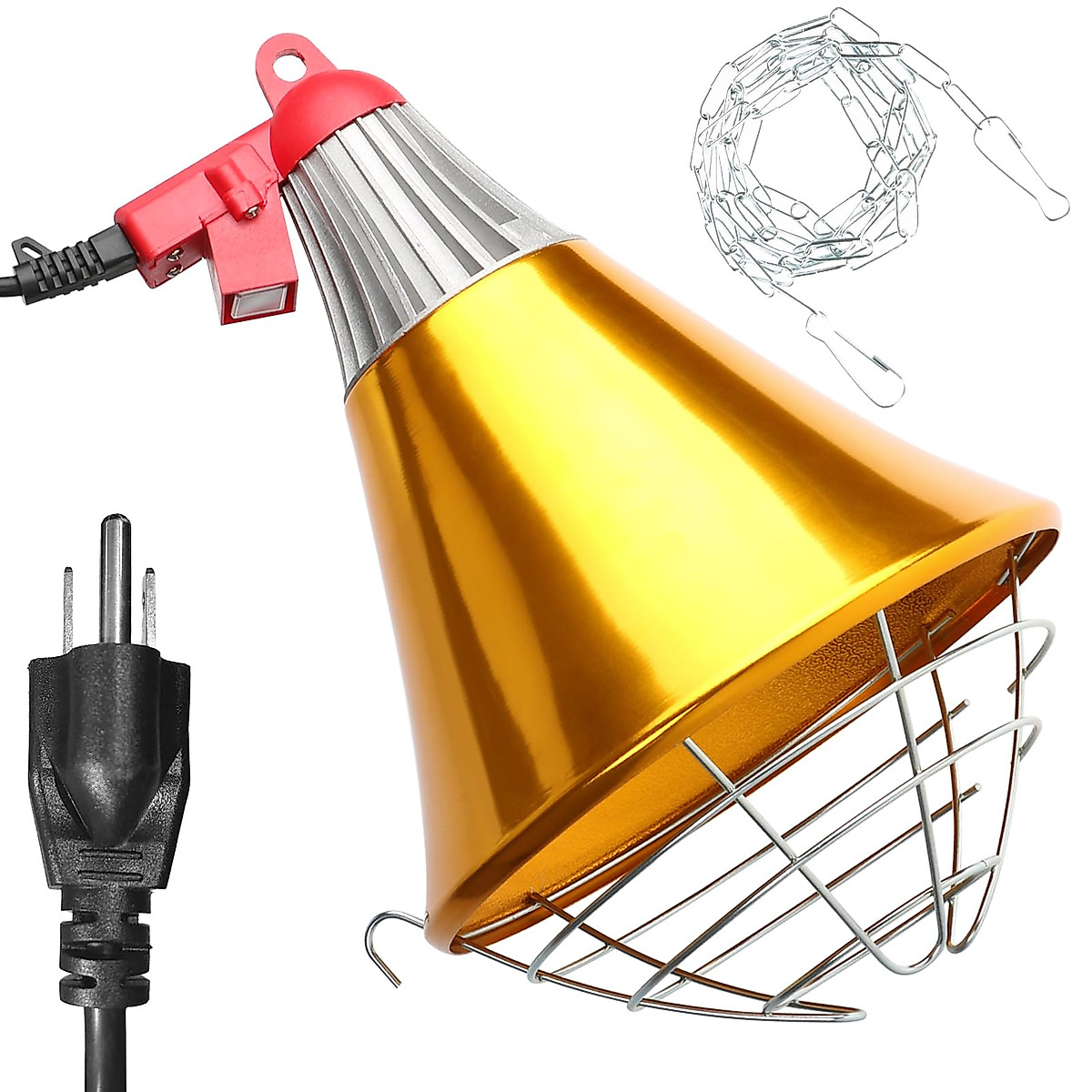 Hypool Reptile Heat Lamp Fixture 8.5inch Deep Dome Light MAX 300W Reptile Light Fixture for Heat Bulbs UVB Bulbs Basking Light for Reptiles Bearded Dragon Chicken Dog Pig（Bulb Not Included）