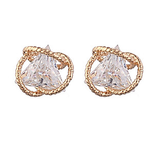 ENMOKI Geometric Triangle Cubic Zirconia Stud Earrings for Womens, Gold-Plated-Brass,…