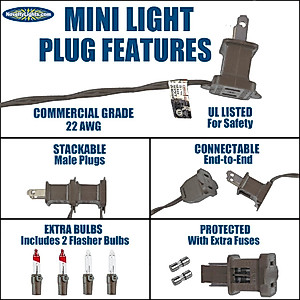 Novelty Lights 100 Light Amber Christmas Mini String Light Set, Brown Wire, Indoor/Outdoor UL Listed, 50' Long
