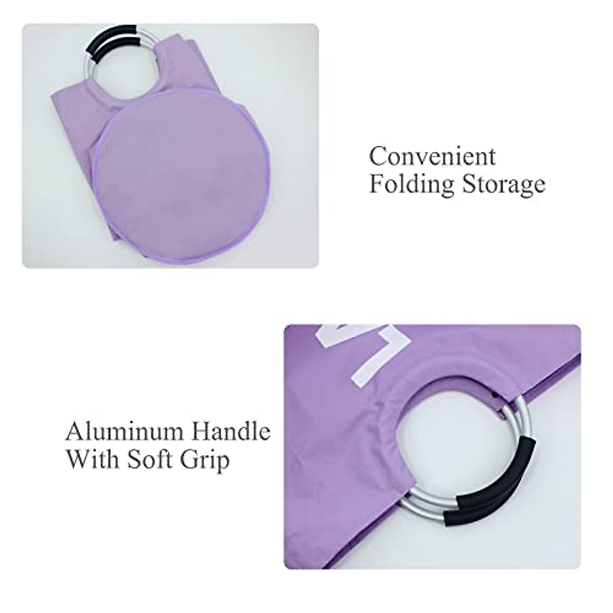 Mziart 82L Large Collapsible Laundry Basket with Padded Handles, Heavy Duty Oxford Fabric Laundry Hamper Tall Laundry Bag Foldable Laundry Bin Storage Organizer for Nursery Bedroom College Dorm-Purple