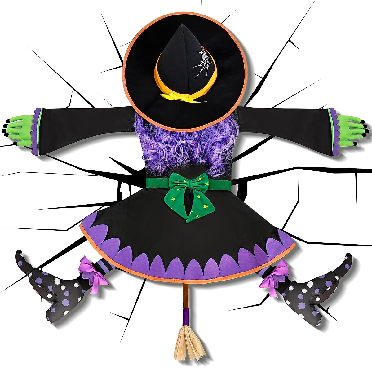 Miracleart Crashing Witch Halloween Decorations(47" H), Funny Flying Crashing Witch into Tree, Outdoor Indoor Crashed Witch Props Halloween Party Hanging Decorations