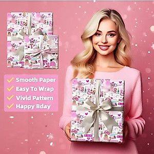 Kakbpe Christmas Wrapping Paper Sheet - 5 Sheets Folded Flat, 20.8 Inch X 30 Inch Per Sheet, Folded flat sheets Pink for Popular Singer Fans Girls