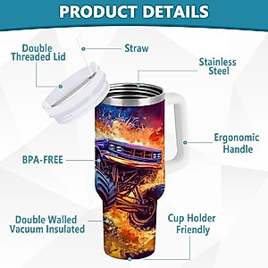 RPLIFE Monster Truck Stainless Steel Cup, Insulated Cups with Lids, Tumblers for Women