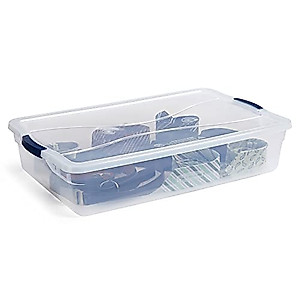 Rubbermaid Cleverstore 41 Quart Plastic Tote Container Bin with Latching Lid and Handles for Reusable, Stackable Home Office Storage, Clear (8 Pack)