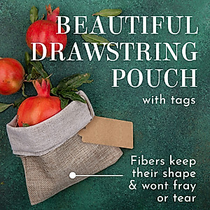 50 burlap bags with drawstring 6.6x9 inch with 50 tags and 50 Strings. Burlap bag for holiday gift. Burlap sack for groceries and food. Burlap sacks for Planting Plants. Burlapbag for Mugs, ect.