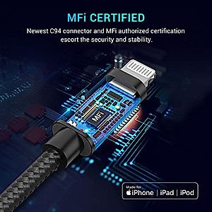 Elktry USB C to Lightning Cable MFi Certified, 3Pack 6FT Long iPhone 14 Charger Cord, Nylon Braided Fast Charging Cable, Compatible with iPhone 13/12 Pro Max/12/11 Pro/11/X/XS/XR/8 Plus/iPad - Black