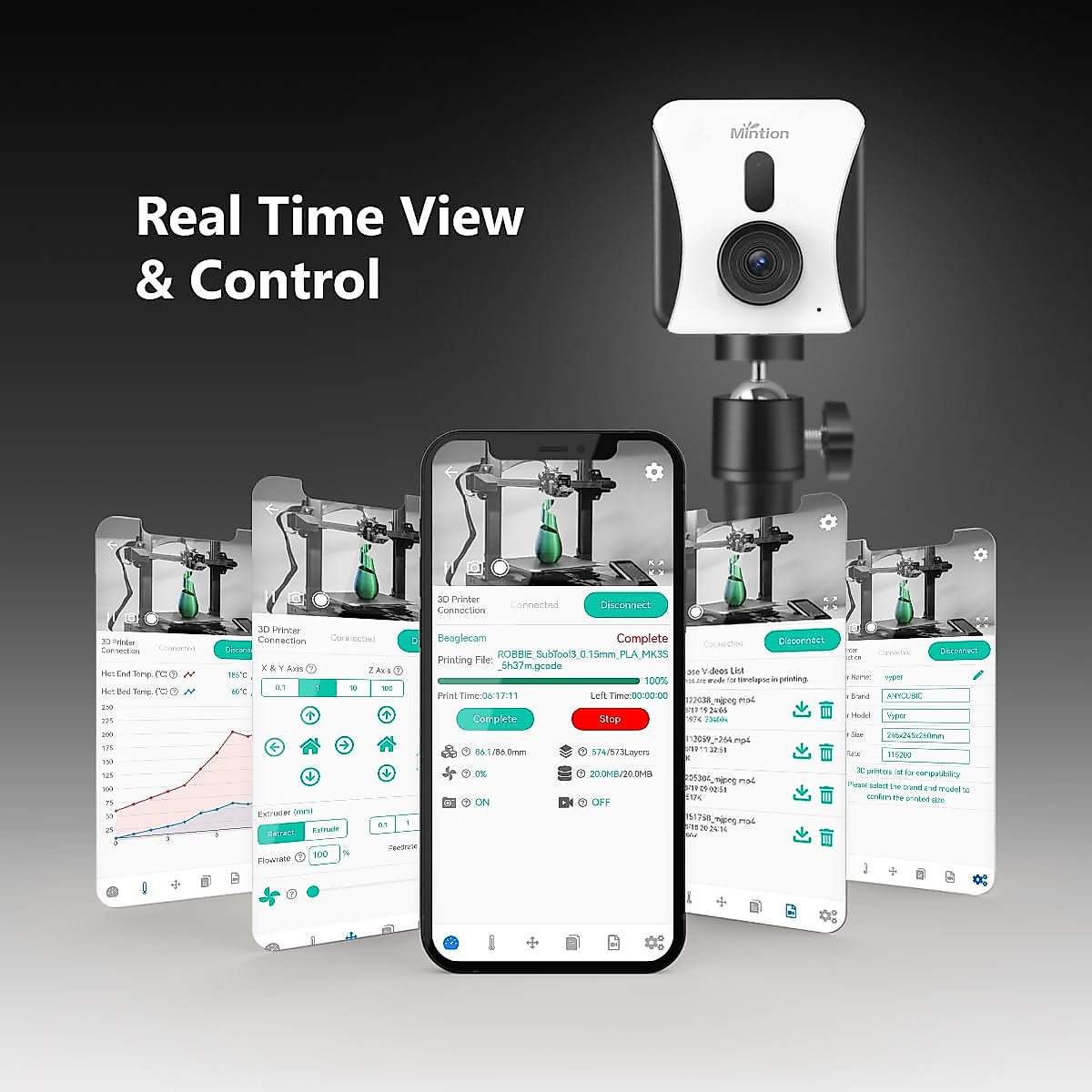 3D Printer Camera, Beagle Camera V2, WiFi Remote Monitor&Control, Plug&Play, Manual Focus Digital Zoom, Time-Lapse Video, Compatible with Klipper Elegoo Neptune 4 Series, Ender 3 V3 SE, etc 3D Print
