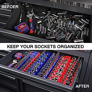 WORKPRO Magnetic Socket Organizer Set, 3-Piece Socket Holder Set Includes 1/4", 3/8" and 1/2" Drive SAE Socket Trays, Holds 68 Pieces Standard Size and Deep Size Sockets(Socket not Included)