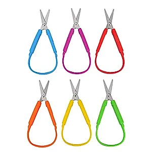 Special Supplies Mini Loop Scissors for Children and Teens and 5.5" Inches (6-Pack) Colorful Looped, Adaptive Design, Right and Lefty Support, Small, Easy-Open Squeeze Handles, For Special Needs