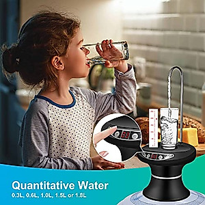Drinking Water Dispenser Pump with Tray, Maypott Automatic Quantitative Water Pump for 1-5 Gallon Bottle Water Jugs, USB Rechargeable BPA-Free, Portable for Home Kitchen, Outdoor Camping (Black)