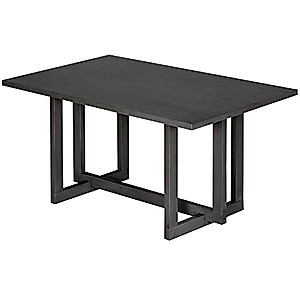 KoiHome Retro Support Design, 4 Chairs with Soft Cushions and a Wood Bench, Kitchen Home Room/Restaurant Furniture (Gray), 6-Piece Dining Table Set with H-Shaped Legs