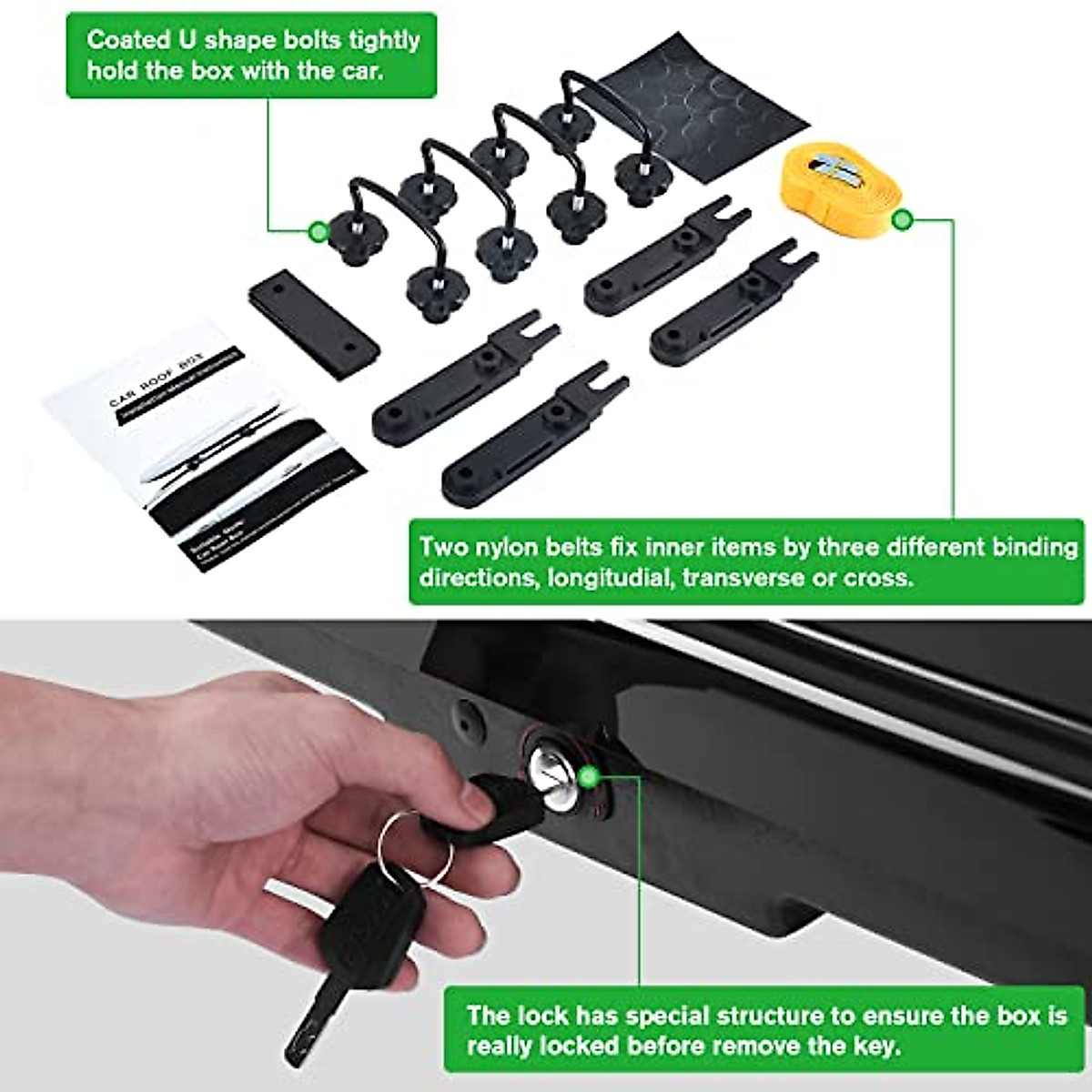 Cargo Box Waterproof Rooftop Cargo Carrier with Car Trunk Organizer Heavy Duty Roof Storage Box Hard Shell Rooftop Cargo Carrier Box Lockable Roof Luggage Storage Case 14 Cubic Feet (Black)