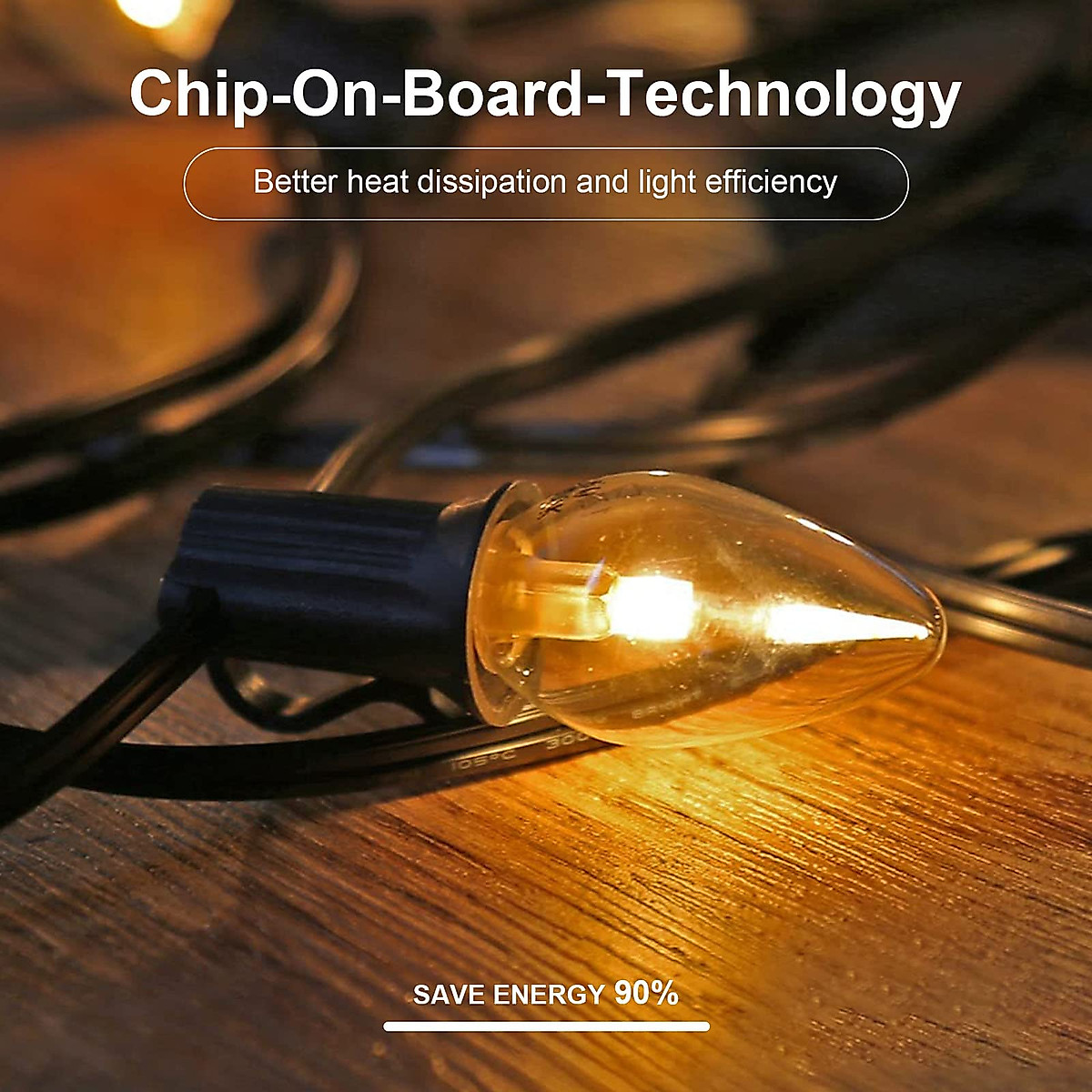 Visther C7 LED-COB Night Light Bulbs, E12 Base Candelabra Replacement Bulb, Warm White String Light, 0.6W Equivalent 7W (6 Pack)