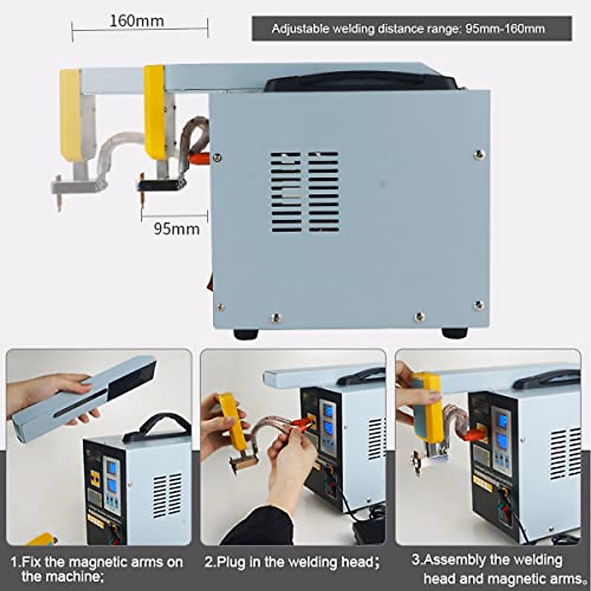 RCBDBSM Battery Spot Welder, Pulse Spot Welding Machine for 18650 14500 Lithium Battery Pack Building, 3.6 KW Pulse Magnetic Detachable Telescopic Arm Battery Spot Welder