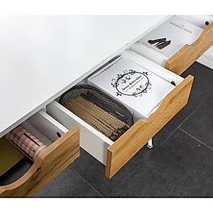 soges Mid Century Desk with Drawers, 3-Drawer Writing Study Desk, 43.3 inches Home Office Computer Desk for Small Space, Multifunctional Vanity Table Desk, White