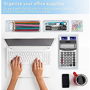 ZHOMA 14 Pcs Desk Drawer Organizer Trays with cover / 4 differentSize Bathroom Drawer Tray Dividers Plastic Vanity Organizers Storage Bins for Makeup Dresser Kitchen Office