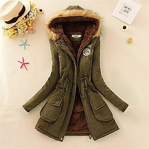 Winter Coats for Women Long Thicken Padded Jacket Fashion Warm Cold Weather Parkas Zip Up Hooded Clothes Plus Size Army Green