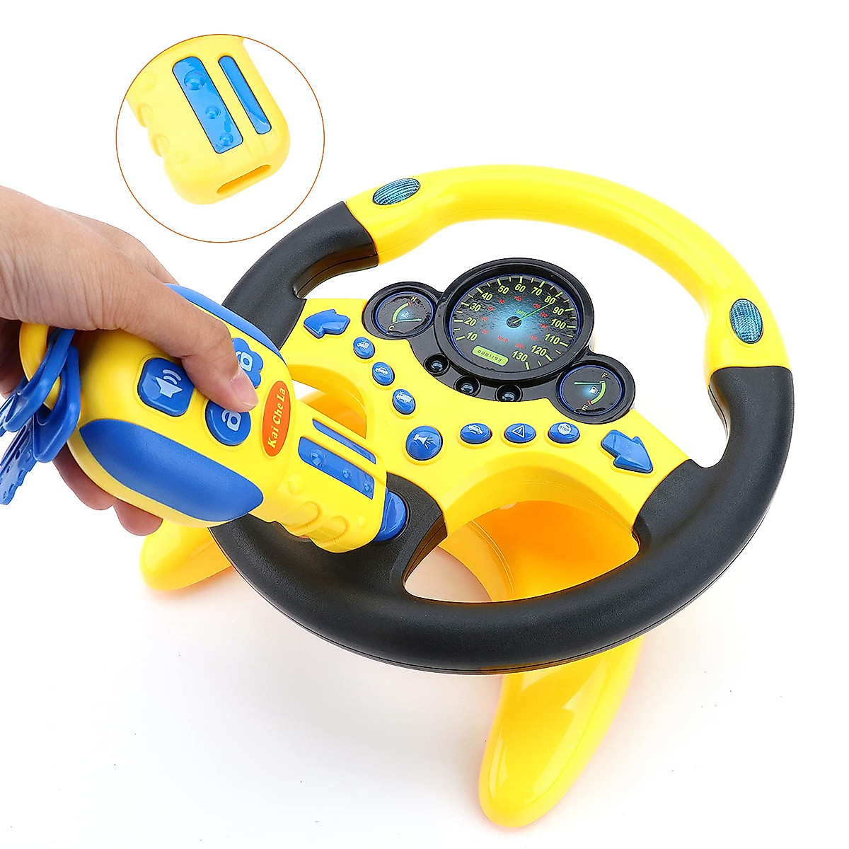 deAO Kids Steering Wheel Toy Simulation Steering Wheel Toy with Light and Sound Driving Toys Childhood Educational Gift (Yellow)