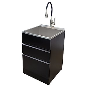 Transolid TC2D-2222-BB All-in-One 22 in. x 22 in. x 35 in. Metal Undermount Laundry/Utility Sink and Cabinet in Matte Black