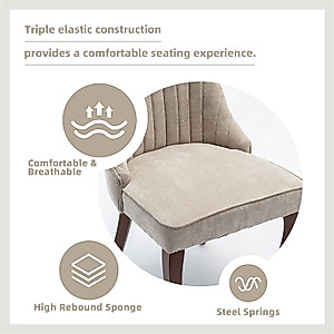 MZDOO Dining Chairs Set of 4，Linen Channel Tufted Kitchen Dining Room Chair with Curved Solid Wood Legs, Comfortable Fabric Upholstered Dining Chair for Dining Room, (Rustic Beige, 4pc)