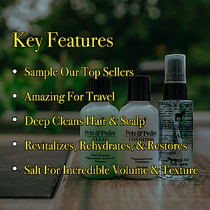 Pete & Pedro TRIFECTA HAIR KIT - Men's Trial & Travel Size Trio Of Tea Tree Oil Shampoo, Peppermint Conditioner, & Sea Salt Spray | As Seen on Shark Tank, 2 oz. Each