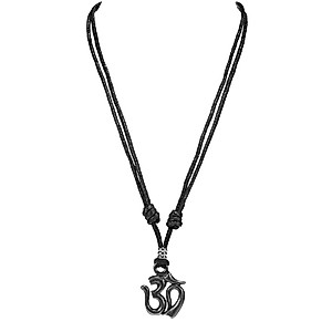 BlueRica Om on Adjustable Black Cord Necklace (Old Silver Finish)