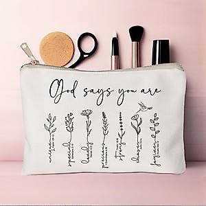 God Says You Are Cosmetic Bag, Christian Makeup Bag Bible Verse Floral Bible Verse Makeup Case for Women, Inspirational Cosmetic Bag, Sister Gifts, Affirmations Gifts (God says you are...)