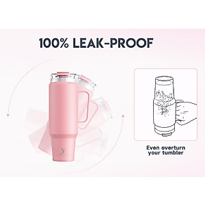 Meoky 40oz Tumbler with Handle, Stainless Steel Travel Mug with 2-in-1 Straw and Sip Lid, Vacuum Insulated Coffee Mug, 100% Leak Proof, Keeps Cold for 34 Hours or Hot for 10 Hours (Blush)